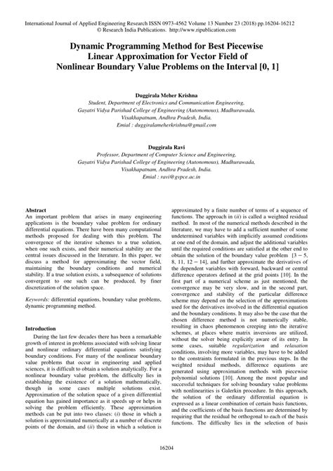 pdf dynamic programming method for best piecewise linear approximation for vector field of