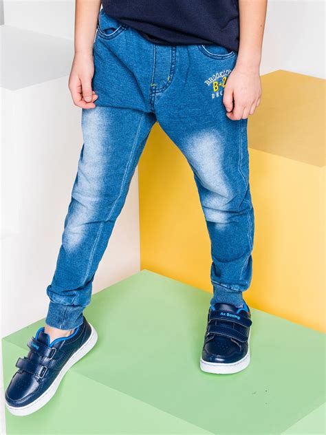 Spodnie dziecięce dresowe KP004 jeansowe żółte Sklep Ombre