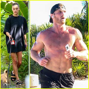 Logan Paul Goes Shirtless During Miami Beach Run With Girlfriend Nina