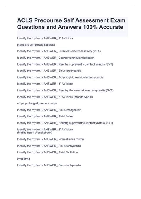 ACLS Precourse Self Assessment Exam Questions And Answers 100 Accurate
