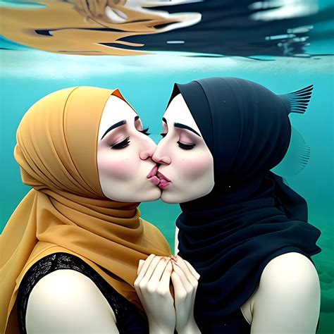 Two Hijab Girl Hugging And Kissing In Underwater Arthub Ai