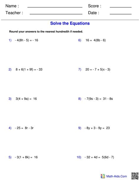 Pre Algebra Worksheets Th Grade