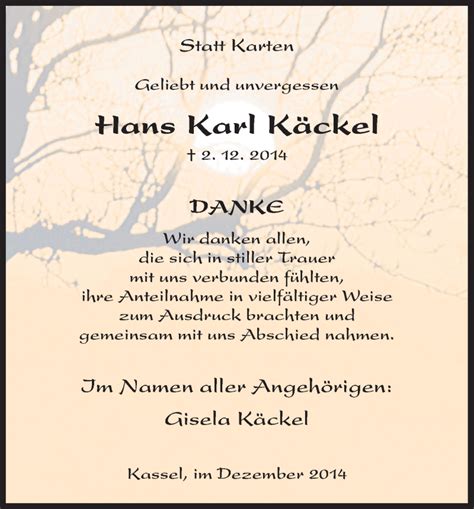 Traueranzeigen von Hans Karl Käckel Trauer HNA de