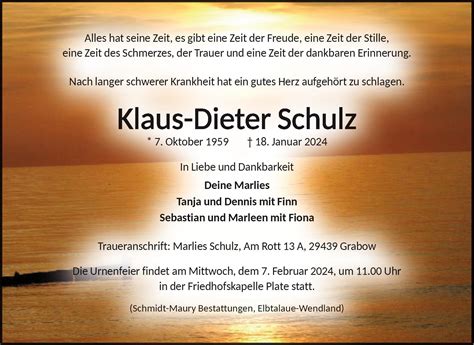 Das Trauerportal für Lüchow Dannenberg Todesanzeigen Klaus Dieter