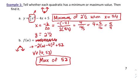 precalculus algebra 3 1 graphs of quadratics part 3 max min values youtube
