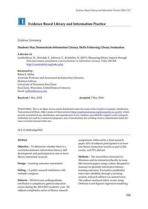 Pdf Students May Demonstrate Information Literacy Skills Following