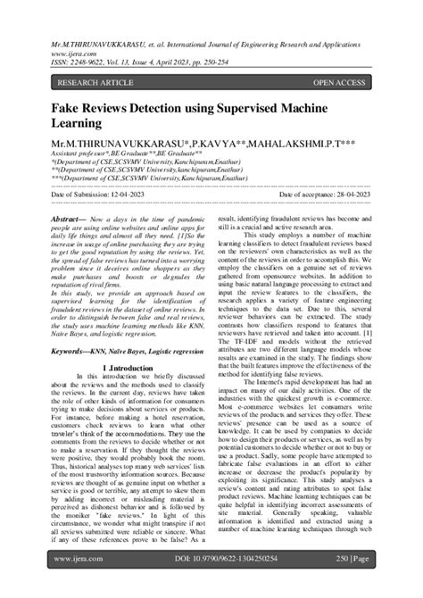 pdf fake reviews detection using supervised machine learning ijera journal