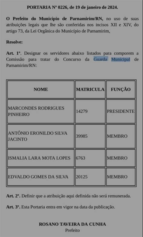 Prefeitura de Parnamirim RN publicou portaria a comissão