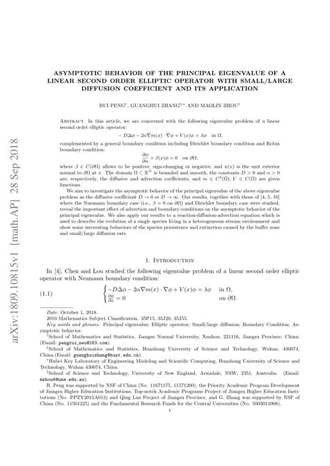 pdf asymptotic behavior of the principal eigenvalue of a linear second order elliptic operator