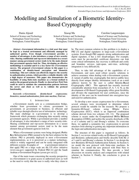 pdf modelling and simulation of a biometric identity based cryptography