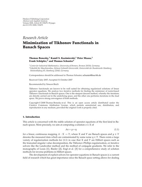 pdf minimization of tikhonov functionals in banach spaces