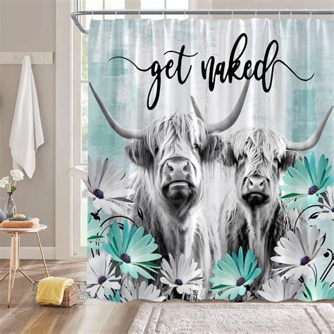 Amazon Farmhouse Highland Cow Get Naked Shower Curtain Western