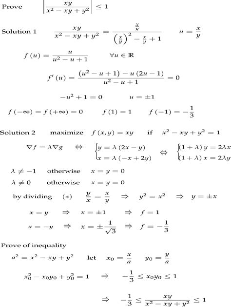 math2111 higher several variable calculus a homogeneous inequality via lagrange method
