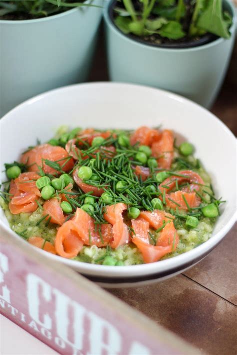 Risotto Met Gerookte Zalm En Pesto Van Erwtjes En Spinazie Recepten