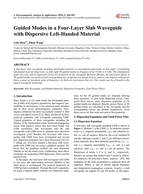 pdf guided modes in a four layer slab waveguide with dispersive left handed material
