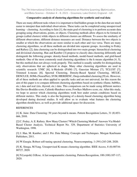 pdf comparative analysis of clustering algorithms for synthetic and real data