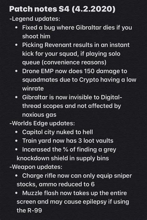 Apex Legends Patch Notes Update LIVE With Season 4 Battle Pass Details