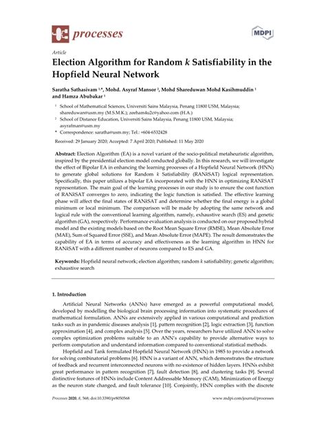 pdf election algorithm for random k satisfiability in the hopfield neural network