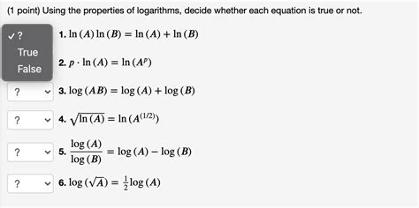 solved 1 point using the properties of logarithms decide