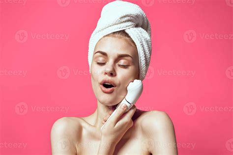 Woman With Towel On Head Naked Shoulders Facial Massage 22392693 Stock
