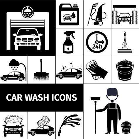 Iconos De Lavado De Coches Vector Premium