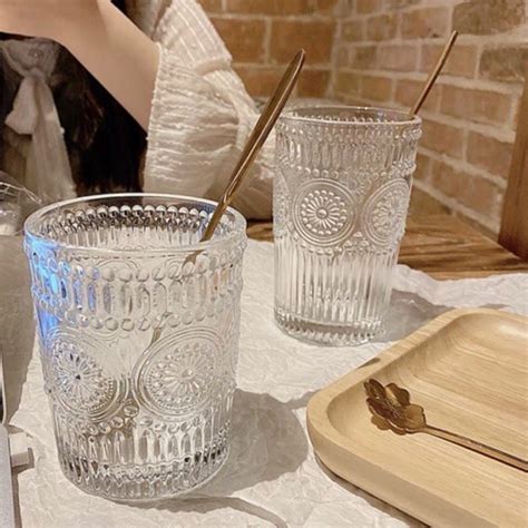 Jual Vintage Retro Patterned Drinking Glass Gelas Kopi Gelas Kaca
