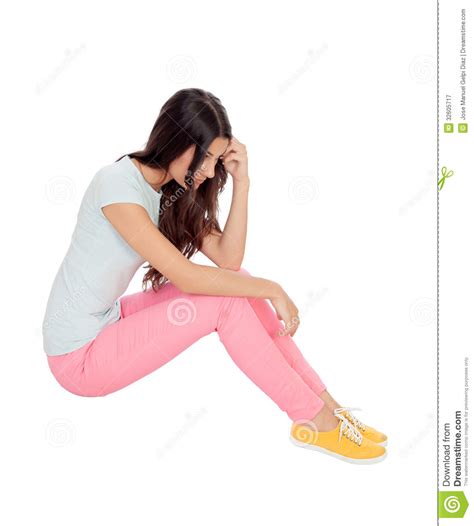 Fille Triste S Asseyant Sur Le Plancher Image Stock Image Du Gens