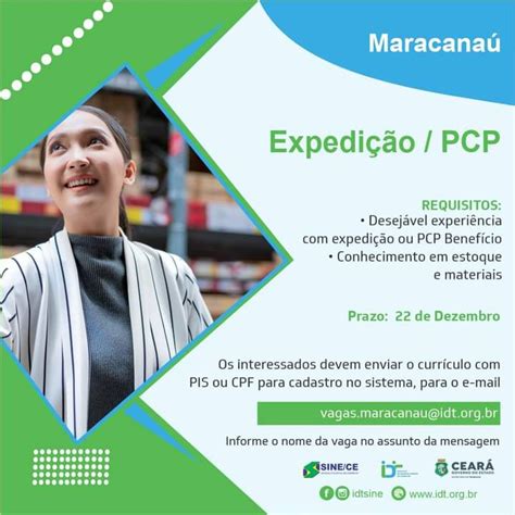 Sine IDT Seleciona Expedição PCP Maracanaú até 22 12 23 Vagas de