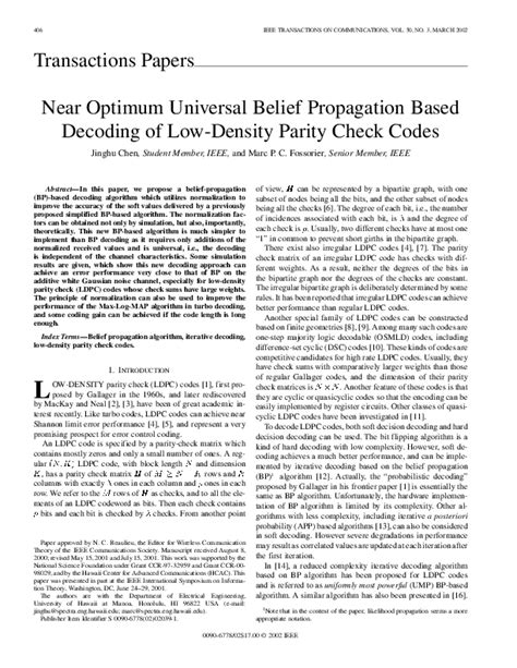 pdf near optimum universal belief propagation based decoding of low density parity check codes