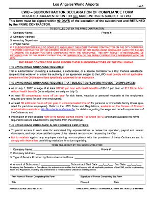 Fillable Online Bca Lacity REQUIRED DOCUMENTATION FOR ALL SUBCONTRACTS
