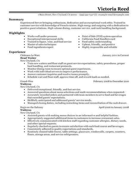 Best Server Resume Example LiveCareer Resume Examples Server