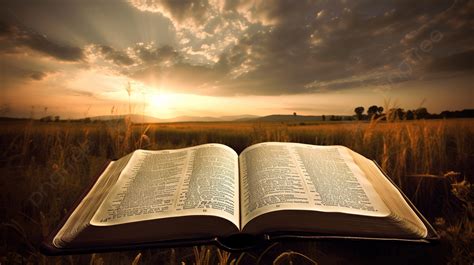 Fondo Biblia Abierta En El Campo Con El Sol Saliendo Detrás Fondo