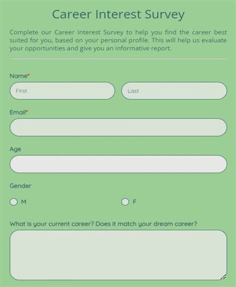 Free Career Interest Survey Template 123FormBuilder
