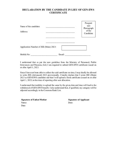 Fillable Online JEE Main 2024 Self Declaration Form Know How To Fill