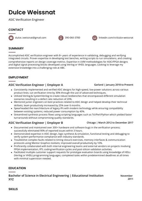 ASIC Verification Engineer Resume CV Example And Writing Guide