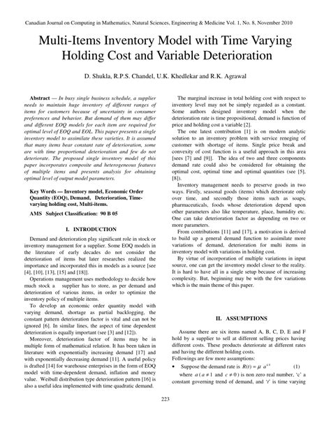 pdf multi items inventory model with time varying holding cost and variable deterioration