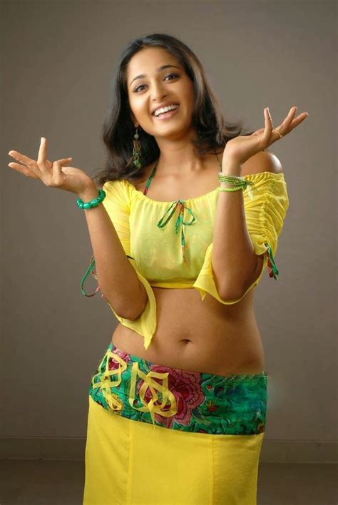 Anushka Hot Navel In Yellow Saree