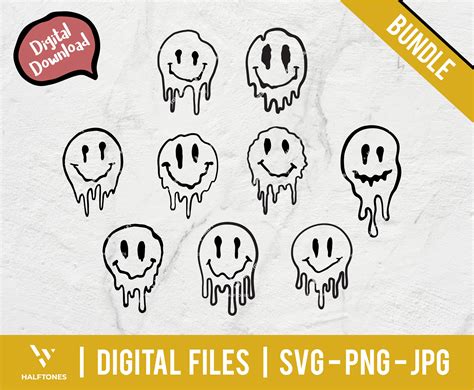 Craft Supplies Tools Melting Smiley Face Svg Bundle Melted Smiley