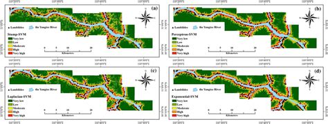 landslide susceptibility maps of ie svm methods a stump svm b download scientific diagram