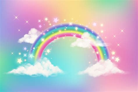 Fantasy Unicorn Background With Clouds On Rainbow Sky Magical Landscape Abstract Fabulous