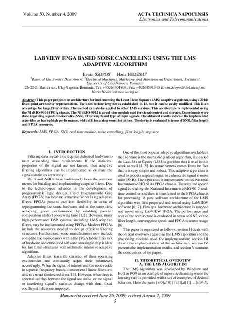 pdf labview fpga based noise cancelling using the lms adaptive algorithm erwin szopos