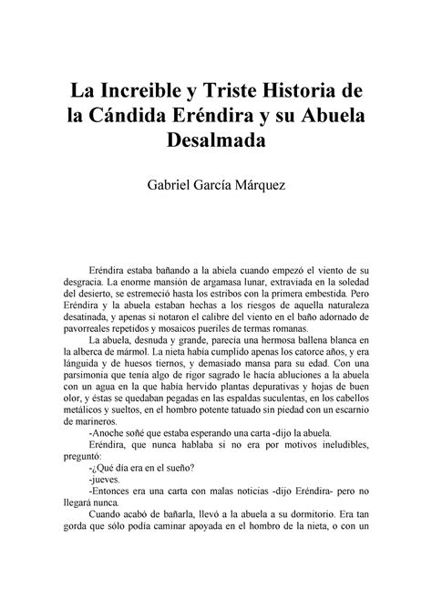 La increible y triste historia de la cándida Eréndira y su desalmada
