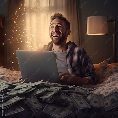 Hombre Ganando Dinero Por Internet Buscando Libertad Financiera Ganar