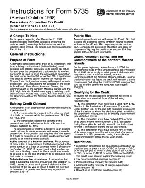 Fillable Online Irs Instructions For 5735 Rev October 1998
