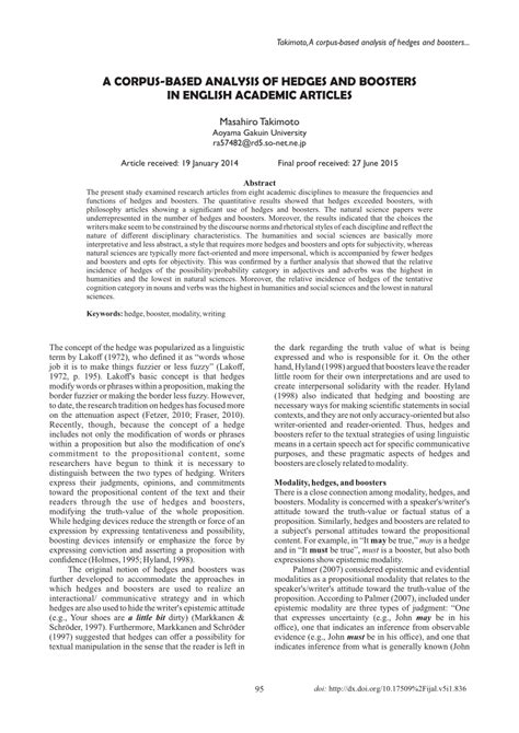 pdf a corpus based analysis of hedges and boosters in english academic articles