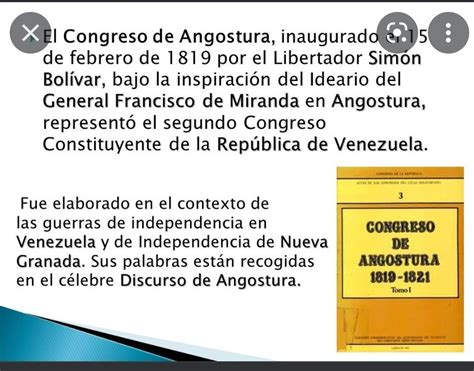 El texto del congreso de angostura pequeño resumen Brainly lat