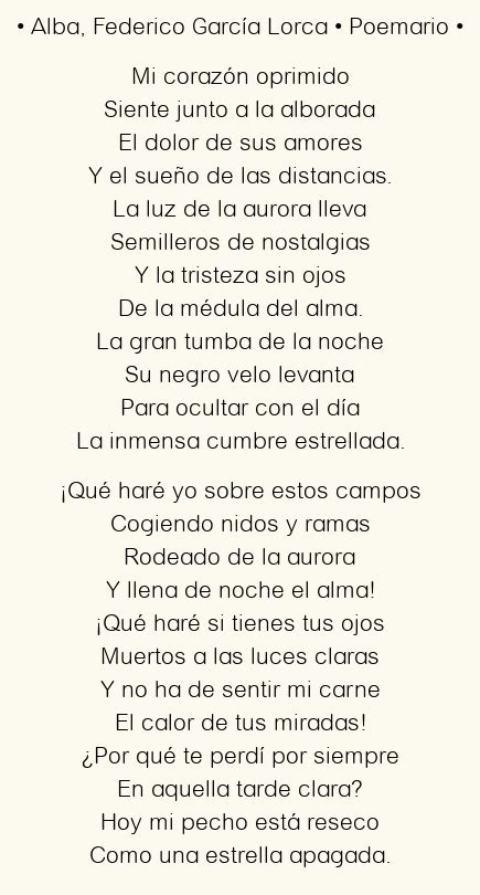 Alba Federico Garc A Lorca Poema Original En An Lisis