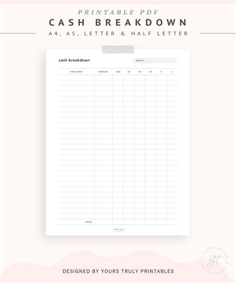 Printable Cash Envelopes Breakdown Sheet Sinking Funds Tracker Bank