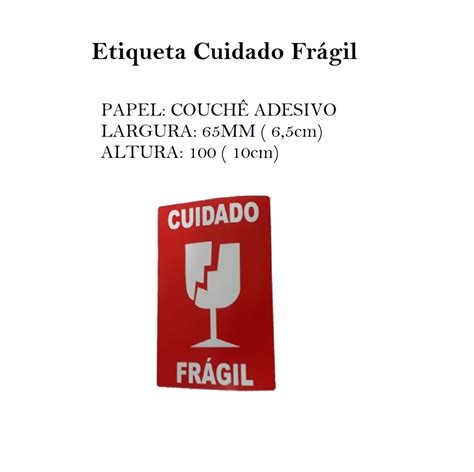 Etiqueta Cuidado Fragil Frágil Taça Tamanho 100x65mm Elo7