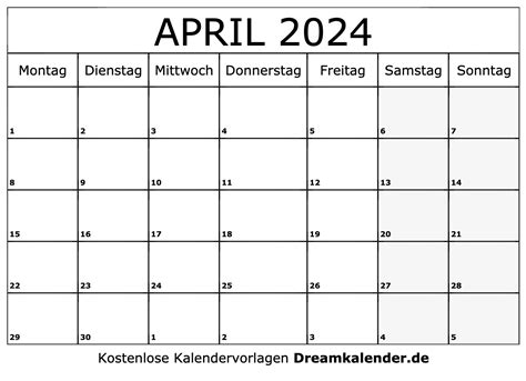 Kalender April 2024